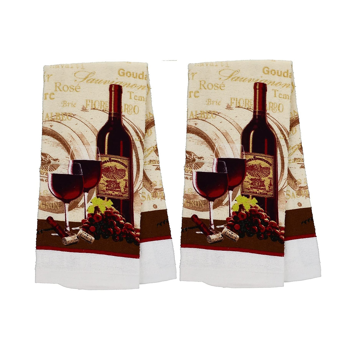 Home Collection Classic Kitchen Dish Towels - Set of 2, 15" x 25", 59% Cotton, 41% Polyester (Wine)