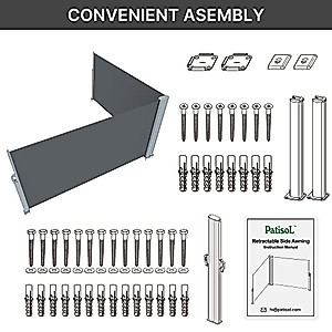 PATISOL 236"x71" Retractable Side Awning Full Aluminum Patio Outdoor Privacy Divider, Water & UV Resistant, Folding Sun Shade Privacy Wind Screen for Garden, Pools, Backyard, Balcony (Dark Grey)
