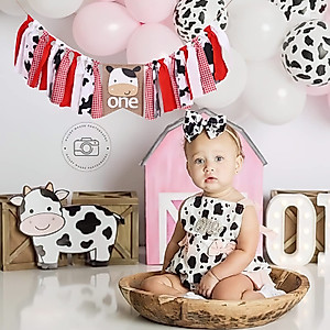Farm Cow for First Birthday Highchair Banner - Boy or Girl High Chair One First 1st Barnyard Smash Cake Cow Western Fabric Picnic Decorations Cow , Party Decor for Baby Showers (Farm Cow Highchair