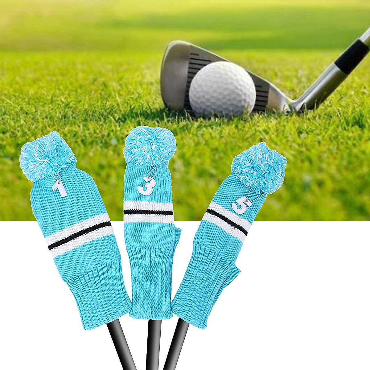 SM SunniMix 3 Pieces Knitted Golf Headcover Driver Cover Anti-Slip Golf Club Wood Head Covers for Driver Wood, Fairway Wood and Hybrid(UT) Protect Sleeves