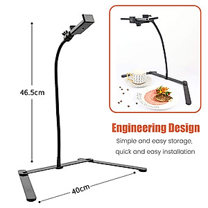 Ajustable Tripod with Cellphone Holder, Overhead Phone Mount, Table Top Teaching Online Stand for Live Streaming and Online Video and Food Crafting Demo Drawing Sketching Recording