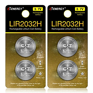 CT-ENERGY LIR2032 Rechargeable Batteries 3.7V with High Capacity 70mA Can Be Replacement of Rechargeable Coin Cell Lithium Batteries ML2032