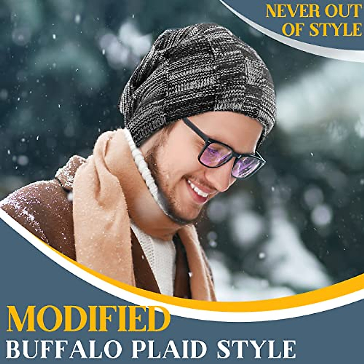 Beanie for Men Hats Slouchy - Winter Skull Cap for Guys Women Cool Beanies Knit Warm Christmas Stocking Stuffer Gifts Idea Black