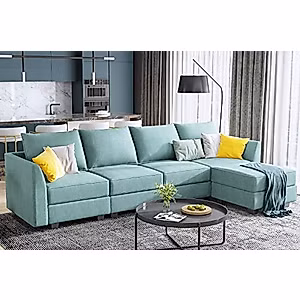 HONBAY Reversible Sectional Sofa L Shaped Couch with Storage Convertible Modular Sofa with Chaise, Aqua Blue