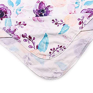 Newborn Floral Swaddle Blanket Purple Flower Rose Baby Receiving Blanket with Headband Soft and Stretchy Infant Swaddle Wrap Blanket for Baby Girl