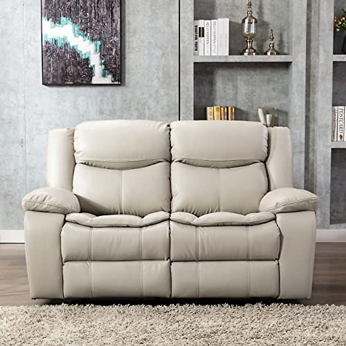 Familymill Breathable Leather Manual Reclining Loveseat for Living Room
