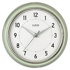 La Crosse Clock 9.5-inch Retro Diner Pistachio Green Quartz Wall Clock - 404-3024PH