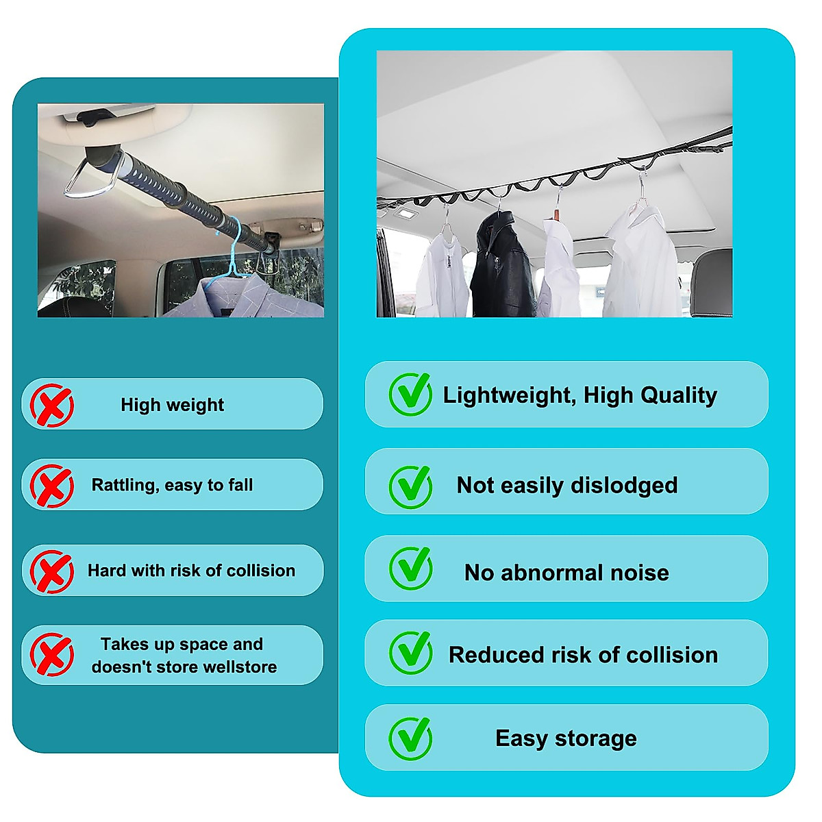 Car Clothes Hanger Bar, Adjustable Car Travel Clothesline, Travel Convenient Clothesline, Easy to Store Car Clothes Organizer for Small Cars, Vans, Hotels, Outdoor