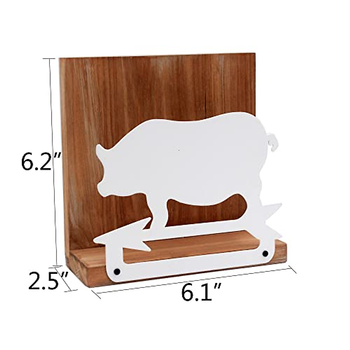 Funly mee Farmhouse Wooden and Metal Pig Design Napkin Holder,Freestanding or Wall-mounted Tissue Dispenser