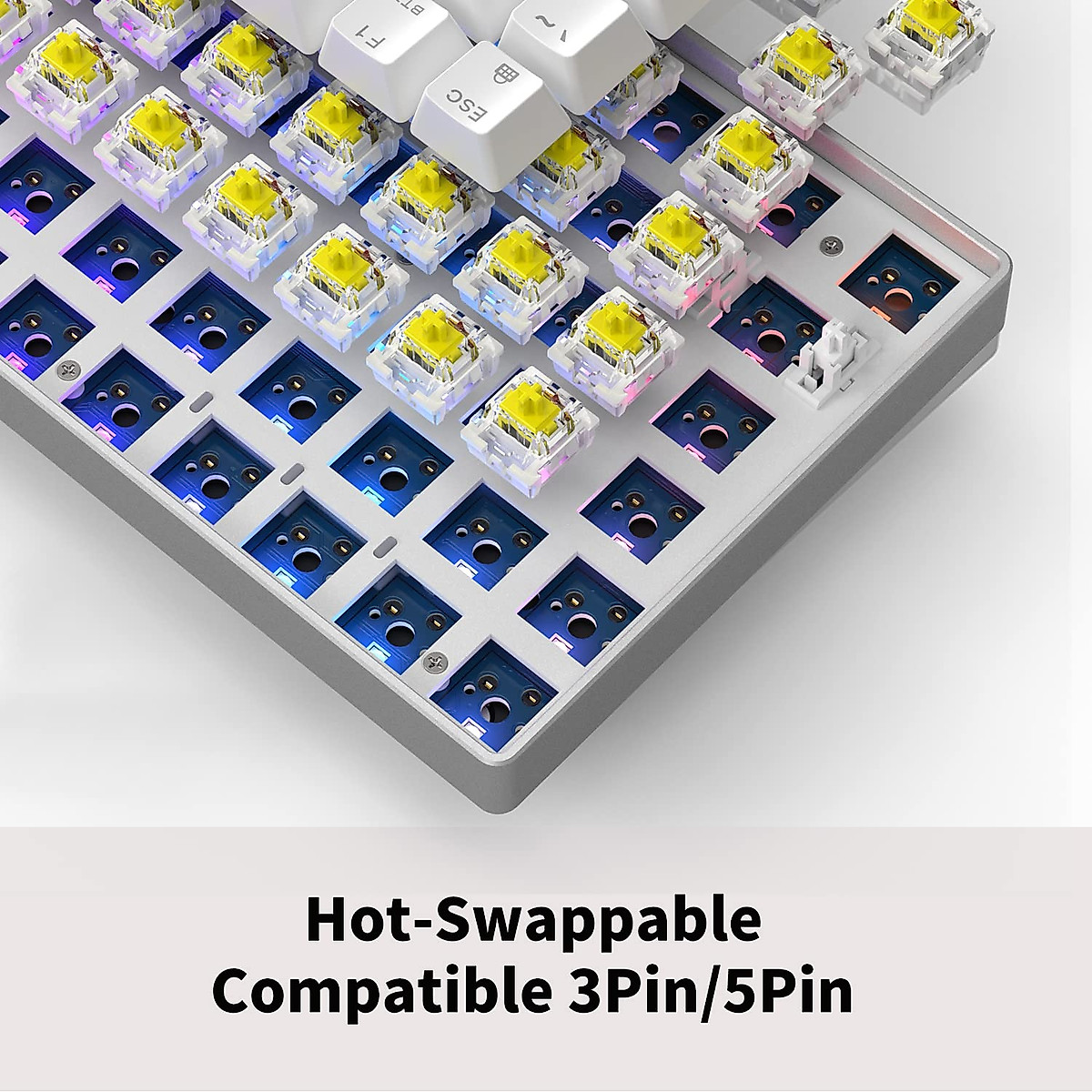 CIY TES84 Hot-Swappable Mechanical Keyboard with CNC Aluminum Case, RGB Wireless/Wired Gaming Keyboard, Double Shot Keycaps,2000mAh Battery (Gateron Yellow, White) (84Keys)