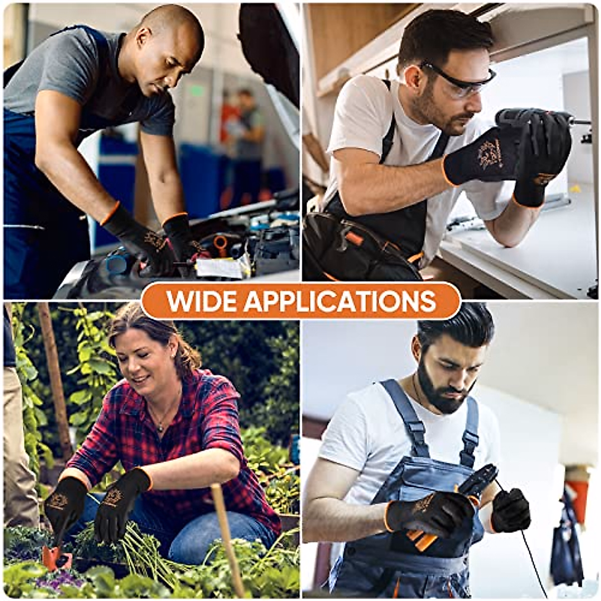 TICONN Work Gloves with Grip for Men and Women, All Purpose 3D Stretch Fit Slip Resistant PU Coated Grip Gloves (3 Pack, Medium)