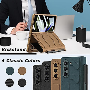 EKSED Leather Case for Samsung Galaxy Z Fold 5 Stand Case with Card Slot & Screen Protector,360° Full Body Hinge Protection Leather Cover Wallet Case for Galaxy Z Fold 5 5G Phone Case Brown