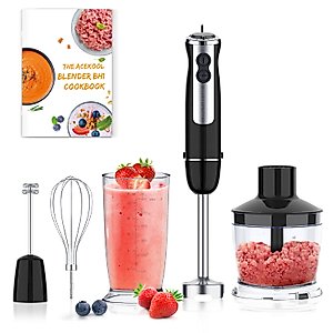 Adoolla 5-in-1 800 Watt Immersion Hand Blender Multi-Purpose, Stainless Steel 12 Speed and Turbo Mode Hand Mixer, 600ml Mixing Beaker, BPA-Free with Whisk, Milk Frother Attachments