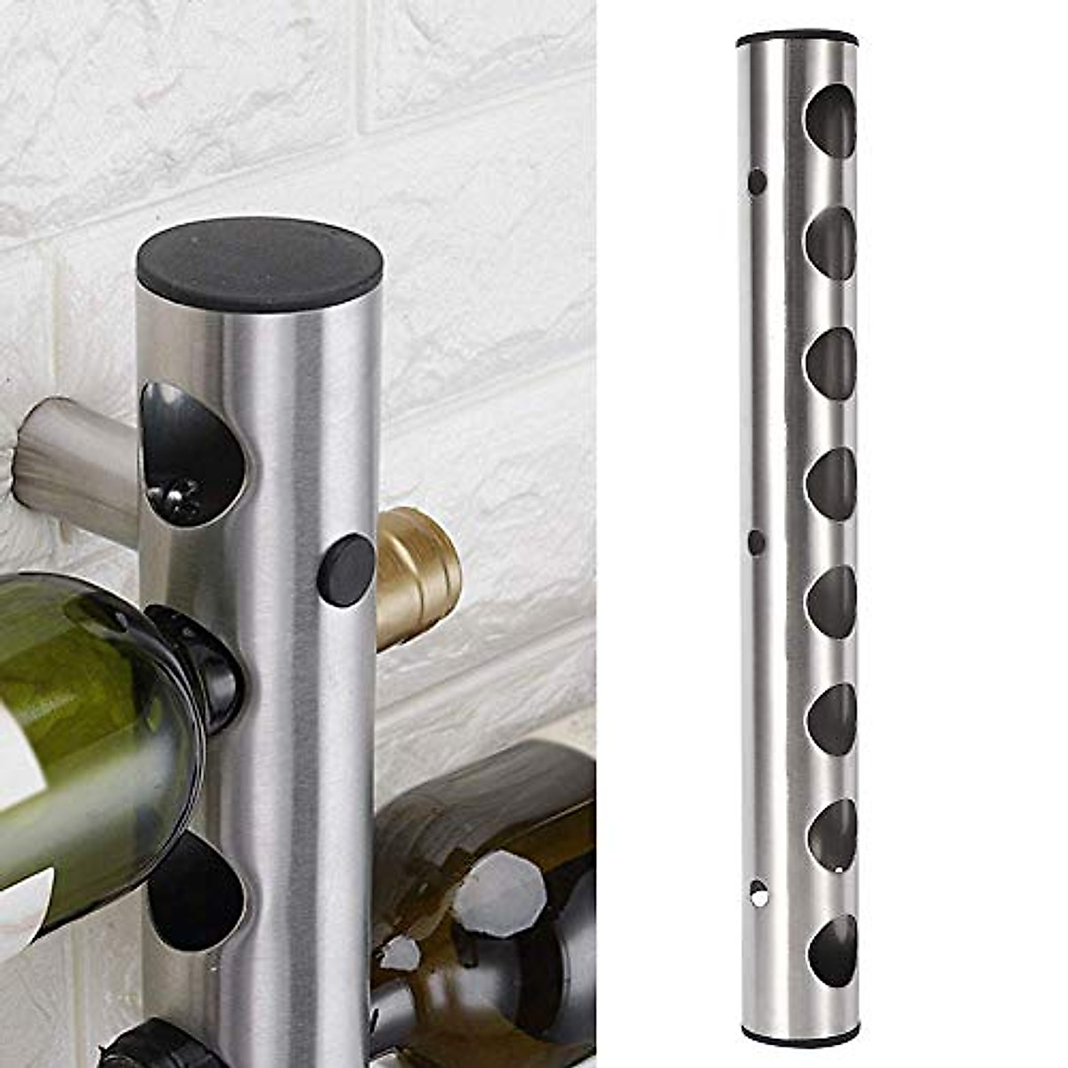 8 Holes Wall Mounted Wine Holder, Stainless Steel Wine Bottle Shelf with Installation Accessories, Barrel Stave Vertical Red Wine Bottle Rack, for Household Bar Supplies