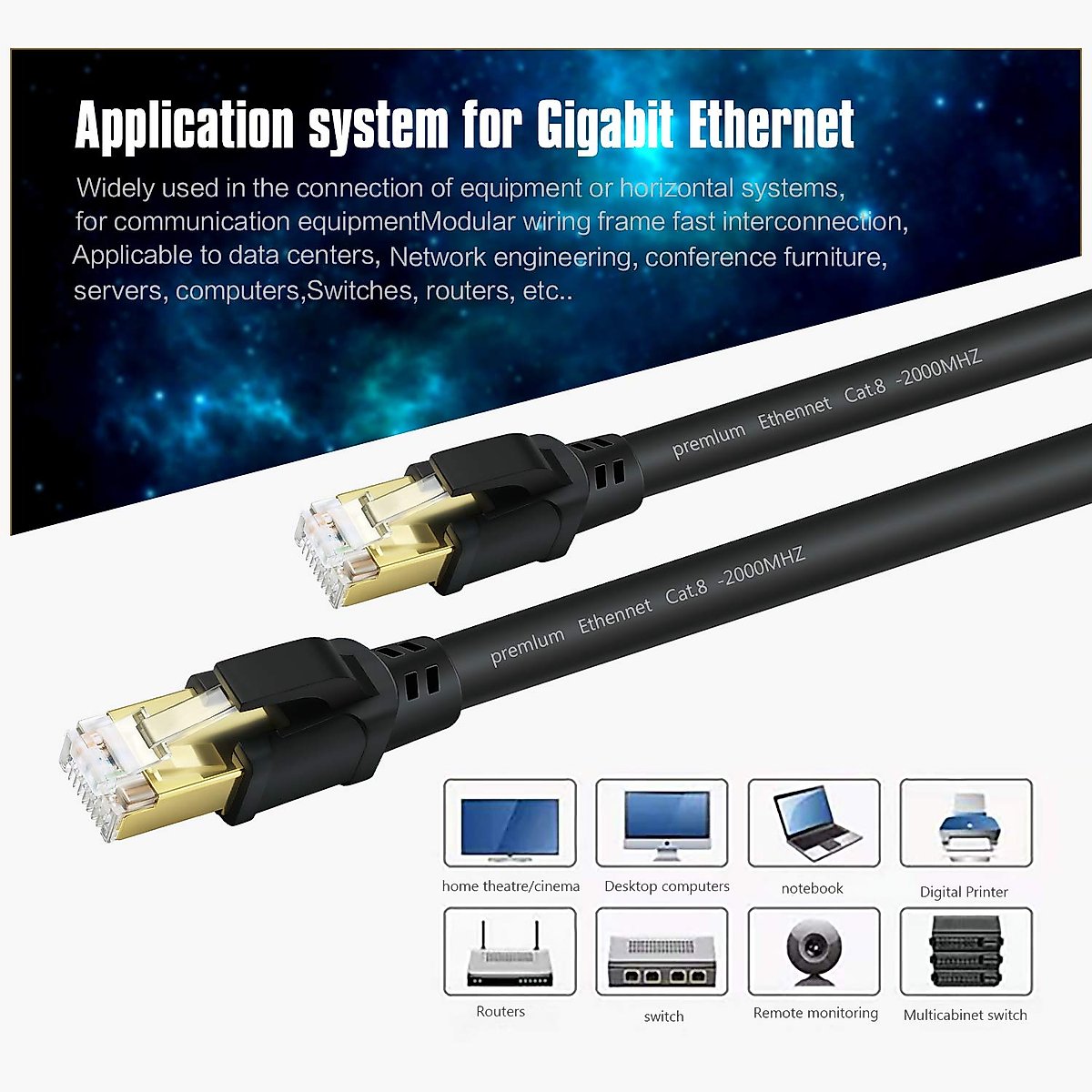 YixHG CAT 8 Ethernet Cable 100 ft, Internet Network Cord, 40Gbps 2000Mhz LAN Wires, High Speed SSTP LAN Cables with Gold Plated RJ45 Connector for Router, Modem, Gaming, Xbox (100 ft)