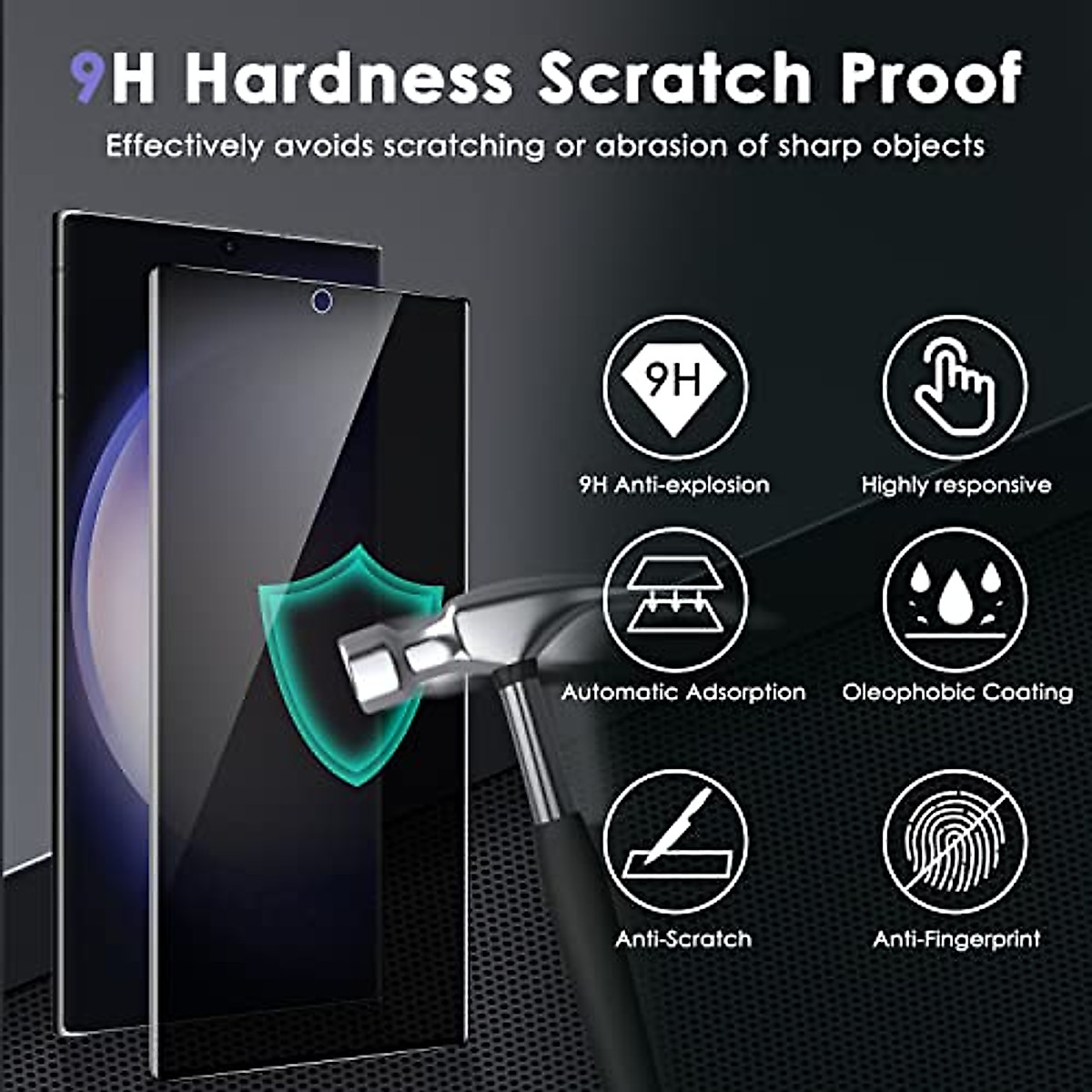 [2+2Pack]Asstar Privacy Screen Protector for Samsung Galaxy S23 Ultra,2 Pack 9H Tempered Glass Screen Protector With 2 Pack Camera Lens Protector,Anti-Scratch Case Friendly 【Don’t Support Fingerprint Unlock】