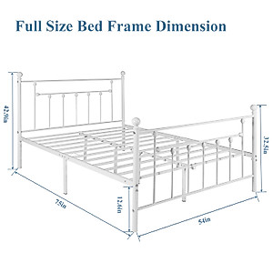 VECELO Full Size Metal Platform Bed Frame with Headboard and Footboard, Heavy Duty Slat Support/No Box Spring Needed Mattress Foundation/Underbed Storage Space, Victorian Style