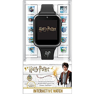 Accutime Kids Harry Potter Educational Learning Touchscreen Black Smart Watch Toy with Black Strap for Girls, Boys, Toddlers - Selfie Cam, Games, Alarm, Calculator, Pedometer (Model: HP4096AZ)