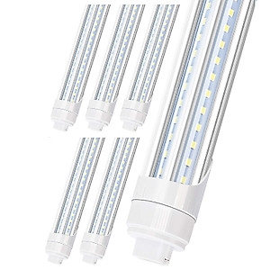 R17D LED Bulb Light 8FT, 90W T8 LED Tubes, 10000LM, Clean Cover, HO Rotatable End 8FEET 2 Pin Shop Light, 6000K, T8 T10 T12 Fluorescent Light Replacement, Ballast Bypass,Dual-End Powered (6-Pack)