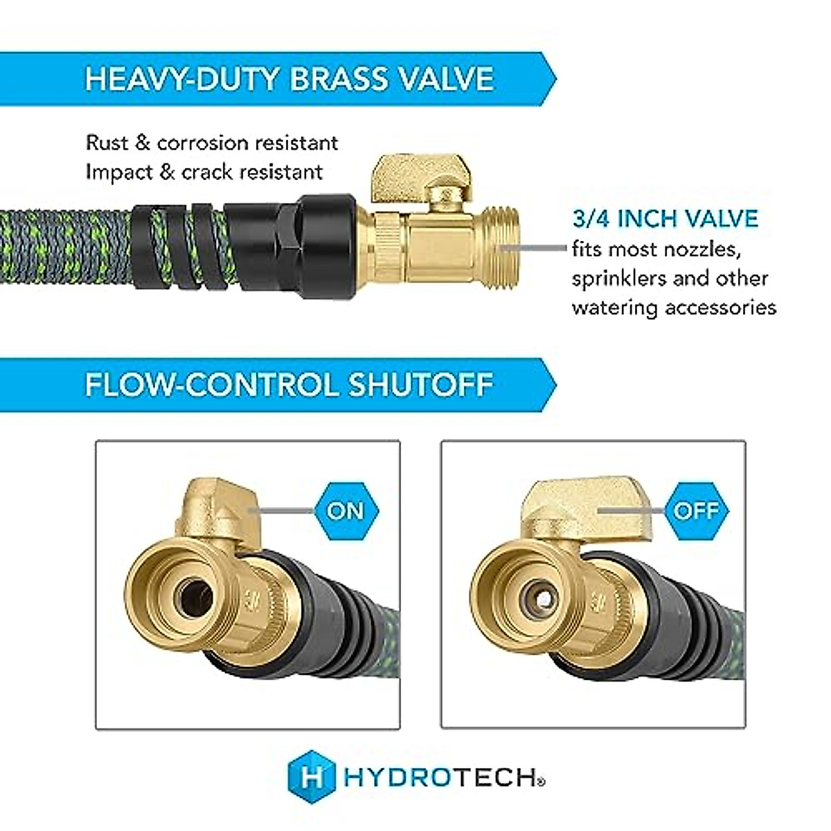 HydroTech 50 ft Expandable Garden Hose - Burst Proof & Lightweight, Flexible Water Hose with Durable Reinfordced Latex Core & Solid Brass Fittings for Lawn, Garden, Car Washing