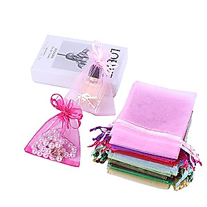 LYSXP 100 Pcs Organza Bags 3×4 Inches，Sheer Organza Gift Bags with Drawstring, Jewelry Favor Pouches Christmas Candy Wedding Birthday Party Bags (Mixed Color,3"×4"）