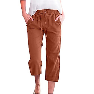 Find Orders Placed Capris for Women Drawstring Elastic Waisted Casual Comfy Trousers Wide Leg Loose Summer Capri Pants with Pockets 2023 Orders to Be Delivered Today Coffee L