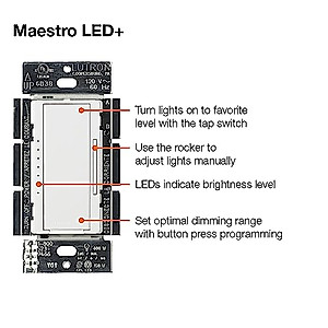 Lutron Maestro LED+ Dimmer Switch for Dimmable LED, Halogen and Incandescent Bulbs with Stainless Steel Wallplate, 150W/Single-Pole or Multi-Location, Midnight