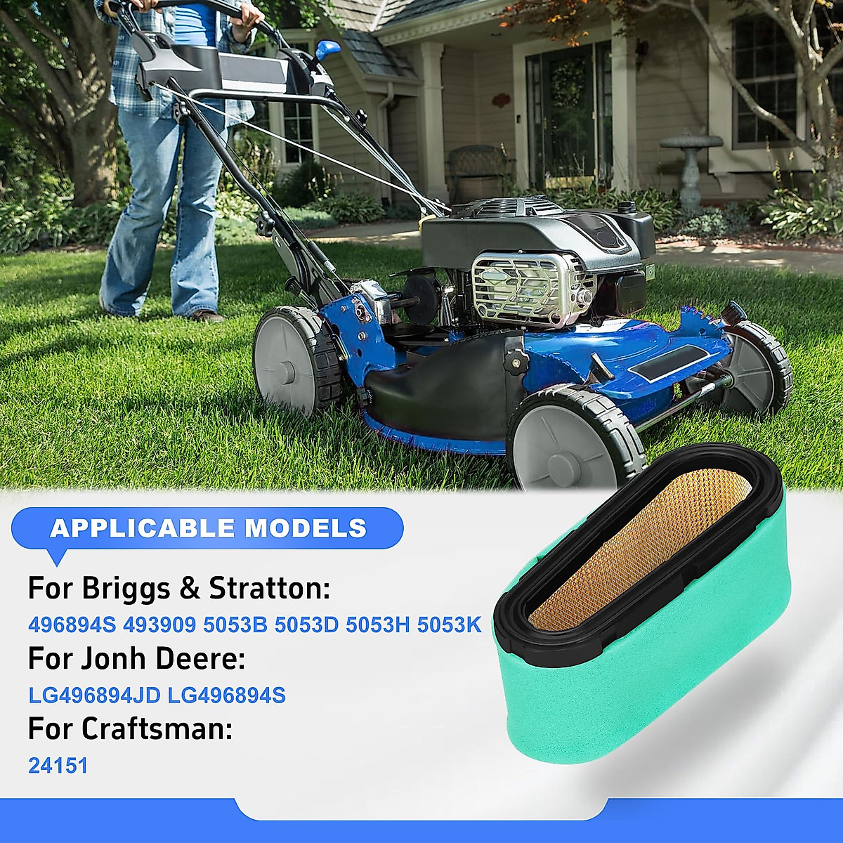 496894S 493909 Air Fliter for Briggs ＆ Stratton 496894 5053K 12.5-17HP Engine 287707 282700 283700 286700 287700 283707 284707 289707 for John Deere LG496894JD LG496894S for Craftsman 24151 Lawn Mower