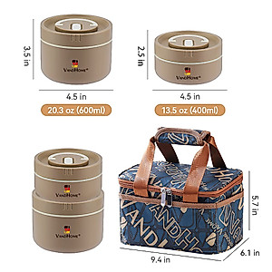 ArderLive Lunch Bento Box with Bag, Portable Thermal Leakproof Lunch Containers, 18/8 Stainless Steel Stackable Insulated Lunch Box for Adults, Picnic Work and Travel, 68 Oz, Khaki