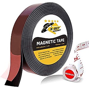 Flexible Magnetic Tape - 1 Inch x 10 Feet Magnetic Strip with Strong Self Adhesive - Ideal Magnetic Roll for Craft and DIY Projects - Sticky Magnets for Fridge and Dry Erase Board