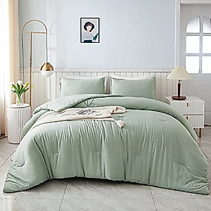 Litanika California King Comforter Set Sage Green - 3 Pieces Cal King Lightweight Soft Solid Bed Comforter, Oversized Fluffy Quilt Blanket Bedding Set (104x96In, 2 Pillowcases)