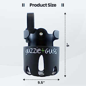 guzzie+Guss Universal Cup Holder for Strollers, Wheelchairs, Mobility Walkers, Bikes, Camping Chairs - Easy Installation - Anti-Slip Sleeve - Fits Wide Variety of Drink Containers - Black