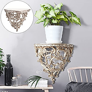 YARNOW Floating Wall Shelf, 1PC Resin Wall Mounted Decorative Wall Organizer Retro Hollow Flower Carving Decorative Storage Design for Living Room Bathroom Bedroom Gifts (Champagne Gold)