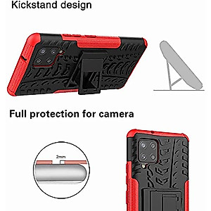 for Galaxy A42 5G Phone Case with HD Screen Protector, Dual Layer [16 FT Military Grade Drop Protection] Magnetic Ring Holder Kickstand Protective Phone Case for Samsung Galaxy A42 5G (Red)