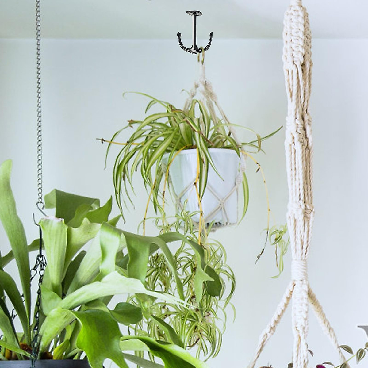 BAMI-LEE House Anchor Shape Zinc Alloy Double Prong Ceiling Hooks, 4-Pack Under Shelf Coat Hooks Hanging Towel Robe Clothes Cap Bathroom Kitchen Cabinet Garage Use (Black)