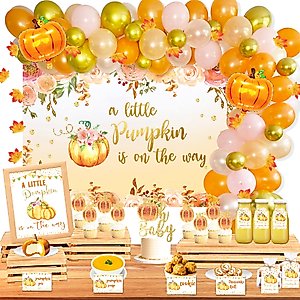Little Pumpkin Baby Shower Decorations, Little Pumpkin Party Decorations for Rustic Fall Autumn Baby Shower Party Supplies, Halloween Thanksgiving Baby Shower Decor，A Little Pumpkin is On The Way