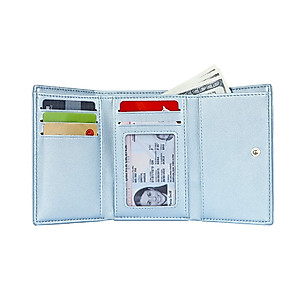 Women Short Small trifold Wallet Leather Changes ID Coin Cards Wallet, Sky Blue