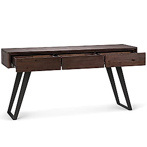 SIMPLIHOME Lowry SOLID ACACIA WOOD and Metal 60 Inch Wide Modern Industrial Console Sofa Table in Distressed Charcoal Brown, For the Living Room, Entryway and Bedroom