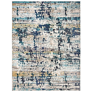 SAFAVIEH Madison Collection 9' x 12' CreamBlue MAD469B Modern Abstract Non-Shedding Living Room Bedroom Dining Home Office Area Rug