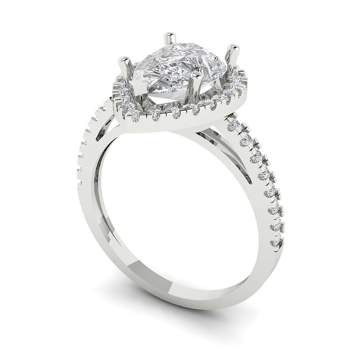 Clara Pucci 2.42ct Pear Cut Solitaire with Accent Halo Stunning Genuine Moissanite Modern Ring 14k White Gold 9.5