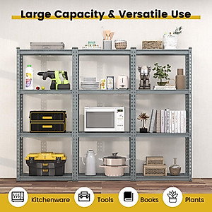 Tangkula 4-Tier Garage Storage Shelves, Heavy Duty Metal Storage Shelving Unit, Adjustable Utility Storage Rack Organizer for Warehouse Kitchen Pantry Basement, 27.5" L x 12" W x 60" H (1, Gray)