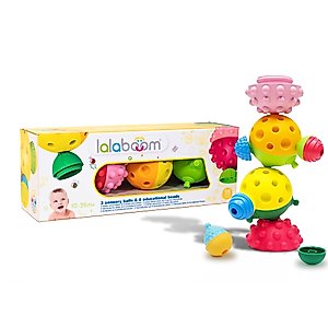 Lalaboom 3 Large Sensory Balls and 12 Piece Baby Pop Beads - Ages 10 Months to 3 Years - BL930