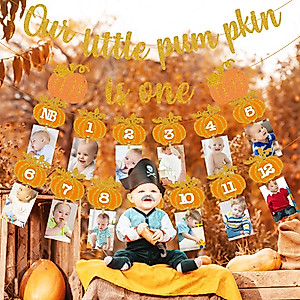 Fall Pumpkin 1st Birthday Photo Banner Autumn Pumpkin Birthday Photo Banner for Newborn to 12 Months Milestone Photograph Bunting Garland for Baby Boy Girl 1st Birthday Party Supplies