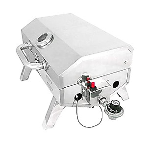 Supllueer Tabletop Propane Grill, Stainless Steel Professional Gas Grill 20,000 BTU BBQ Tabletop Gas Grill for Outdoor Cooking Patio Garden BBQ Picnic