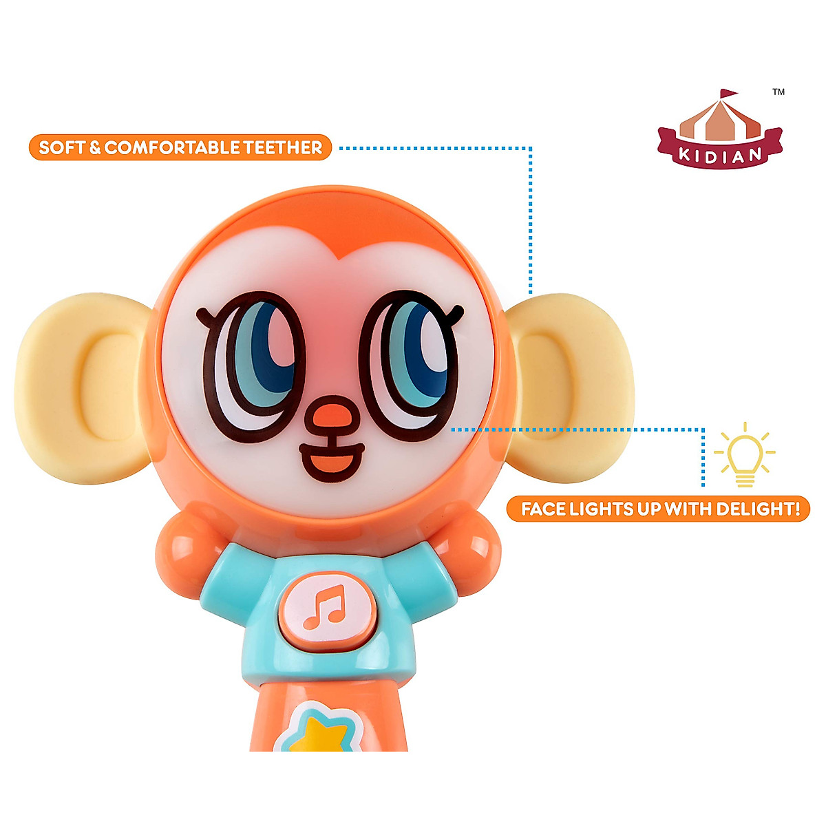 Kidian Baby Rattle - Shake and Jam Rattle - Baby Rattle and Teether Toy, Infant Rattle for 6 Months and Up by Flybar (Monkey)