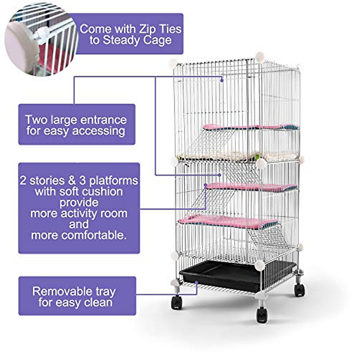 Pet Hutch Cages for Hamster, Rat or Other Small Animals Indoor, Expandable and Stackable, 14x14x28 in