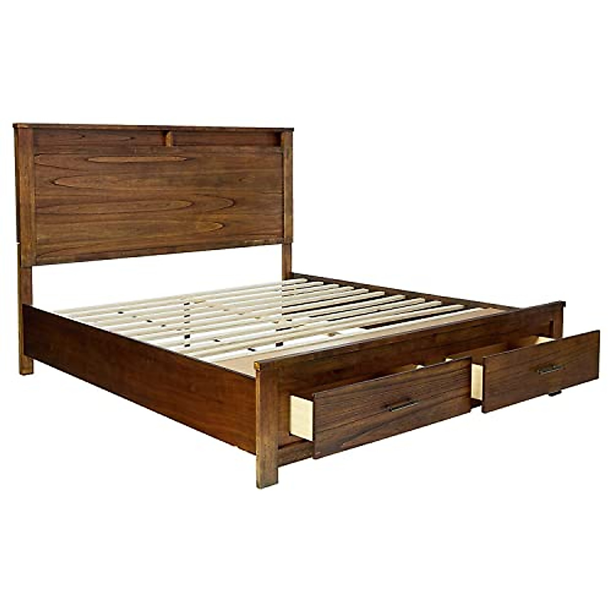 Knocbel Country-Cottage Queen Bed Frame with 2 Drawers, Wood Platform Bed Mattress Foundation with Slats Support & Storage Headboard, 85" L x 64" W x 55" H (Oak)