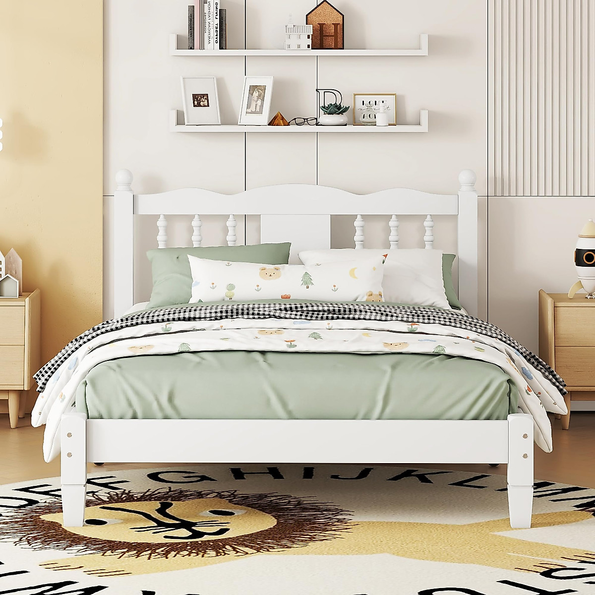 Bellemave Kids Twin Bed, Wooden Twin Platform Bed for Boys, Girls, Teens, Twin Size Bed Frames for Kids, White Twin Bed Frame, White