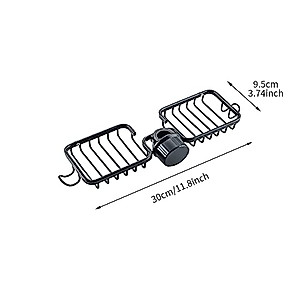 Faucet Sponge Double Holder, Sink Caddy Stainless Steel Faucet Drainage Shelf for Kitchen Sink, Shower Caddy Hanging Bath Shelf Organizer Basket, With Hook Drain Shelf (Black)