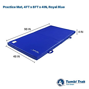 Tumbl Trak Folding Practice Mat, 4ft x 8ft x 4in, Royal Blue